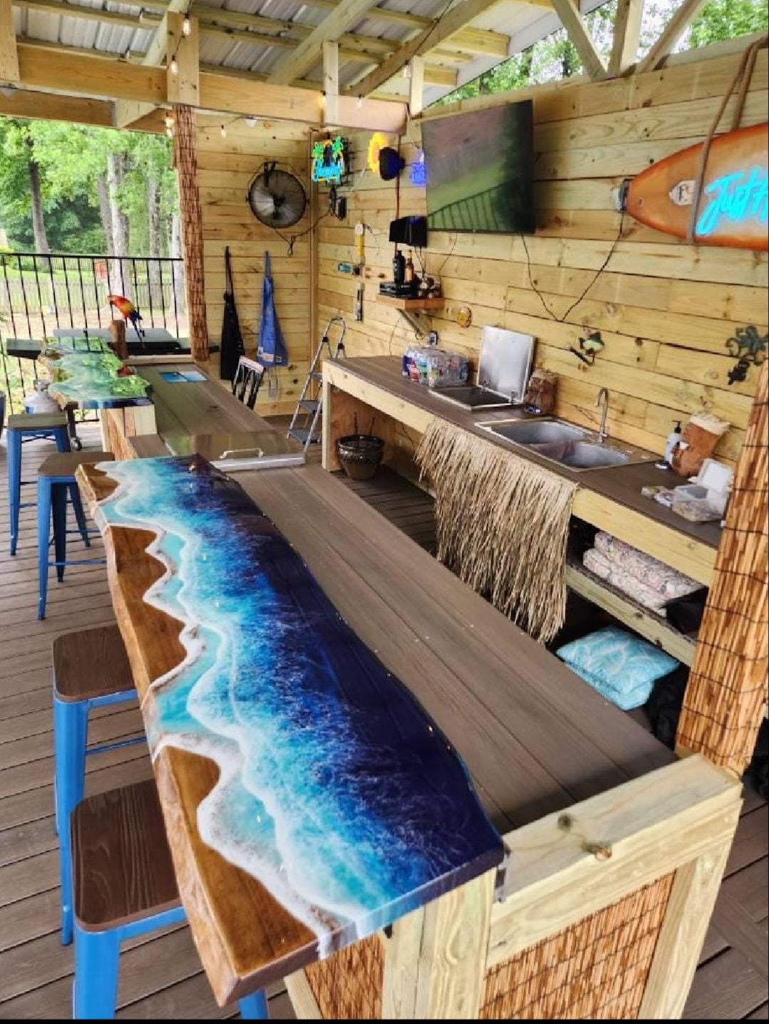 Resin Ocean Wave Bar Top: Live Edge Pine Wood - Etsy