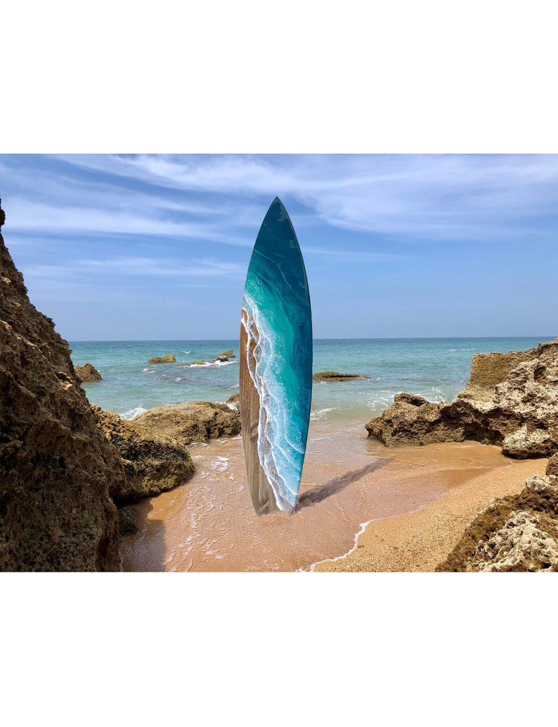 6' Ocean Surfboard With Blue or Aqua Waves, Resin Wave Surfboard - Etsy