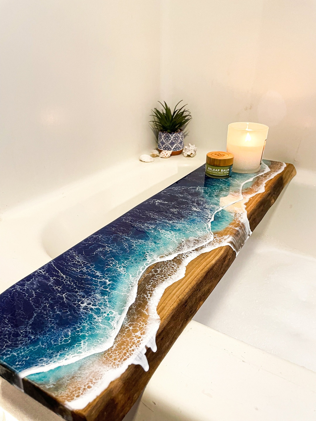 Live Edge Bath Board With Ocean Waves, Black Walnut Wood - Etsy