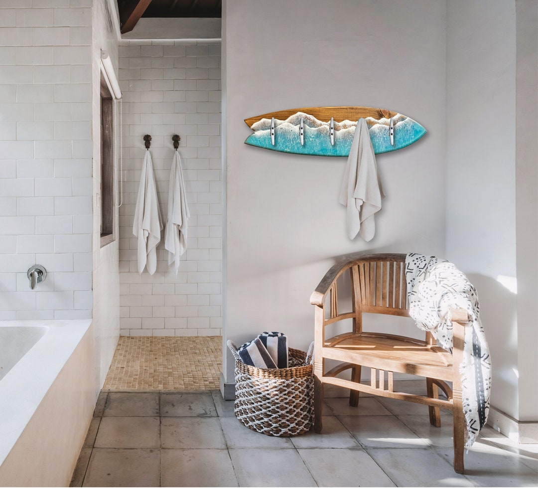 Resin Wave Surfboard Towel Holder, Ocean Towel Holder - Etsy