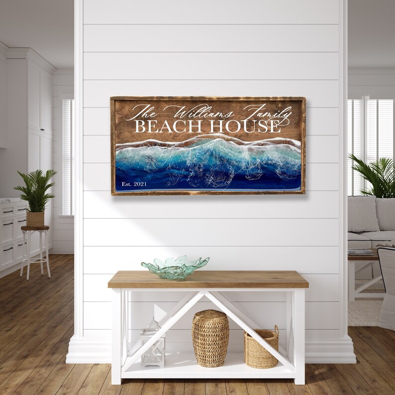 Custom Beach House Sign With Ocean Waves, Resin Wave Wall Art - Etsy