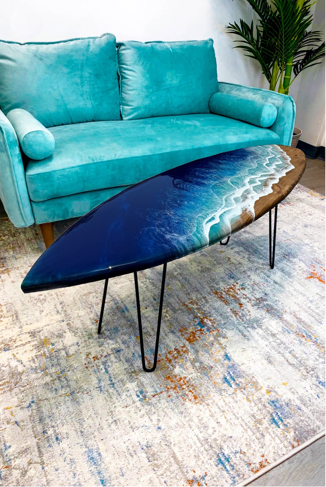Surfboard Table With Epoxy Resin Waves, Resin Wave Coffee Table - Etsy