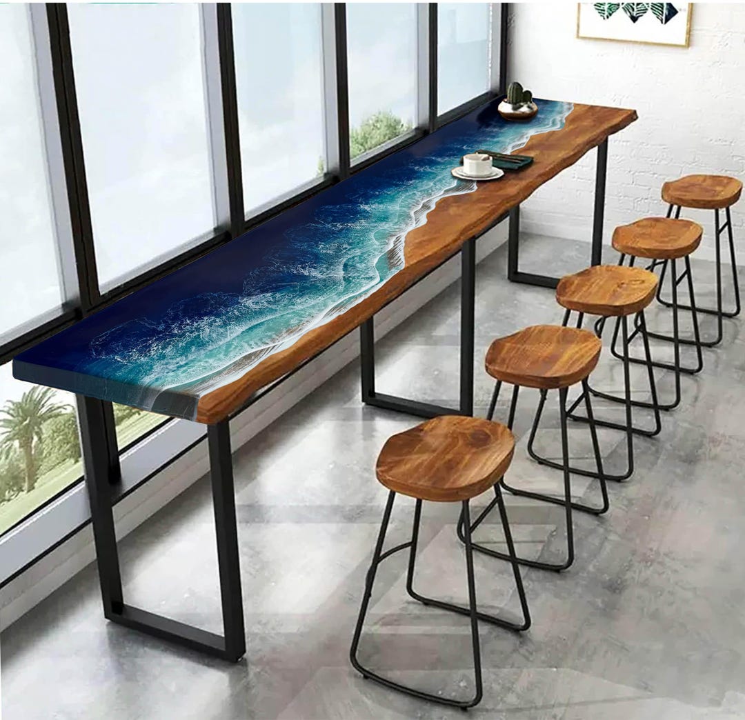 Resin Wave Bar Top Table, Live Edge Ocean Table - Etsy