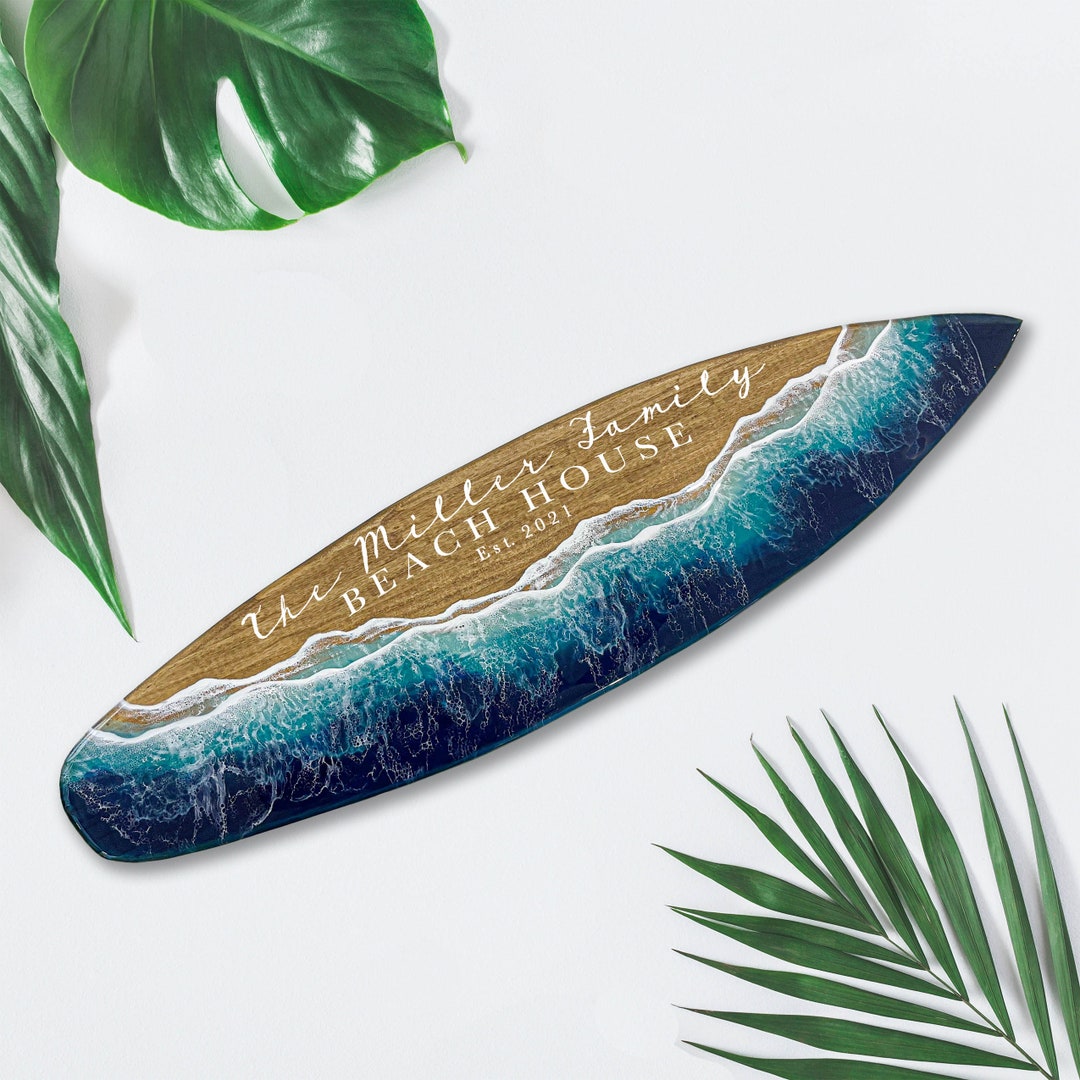 Custom Beach House Surfboard With Epoxy Resin Waves - Etsy