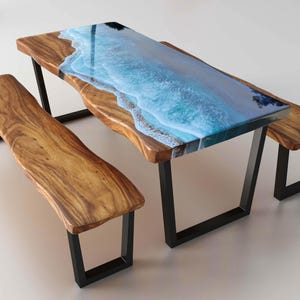 Resin Wave Dining Room Table With Black Metal Legs, Live Edge Table - Etsy