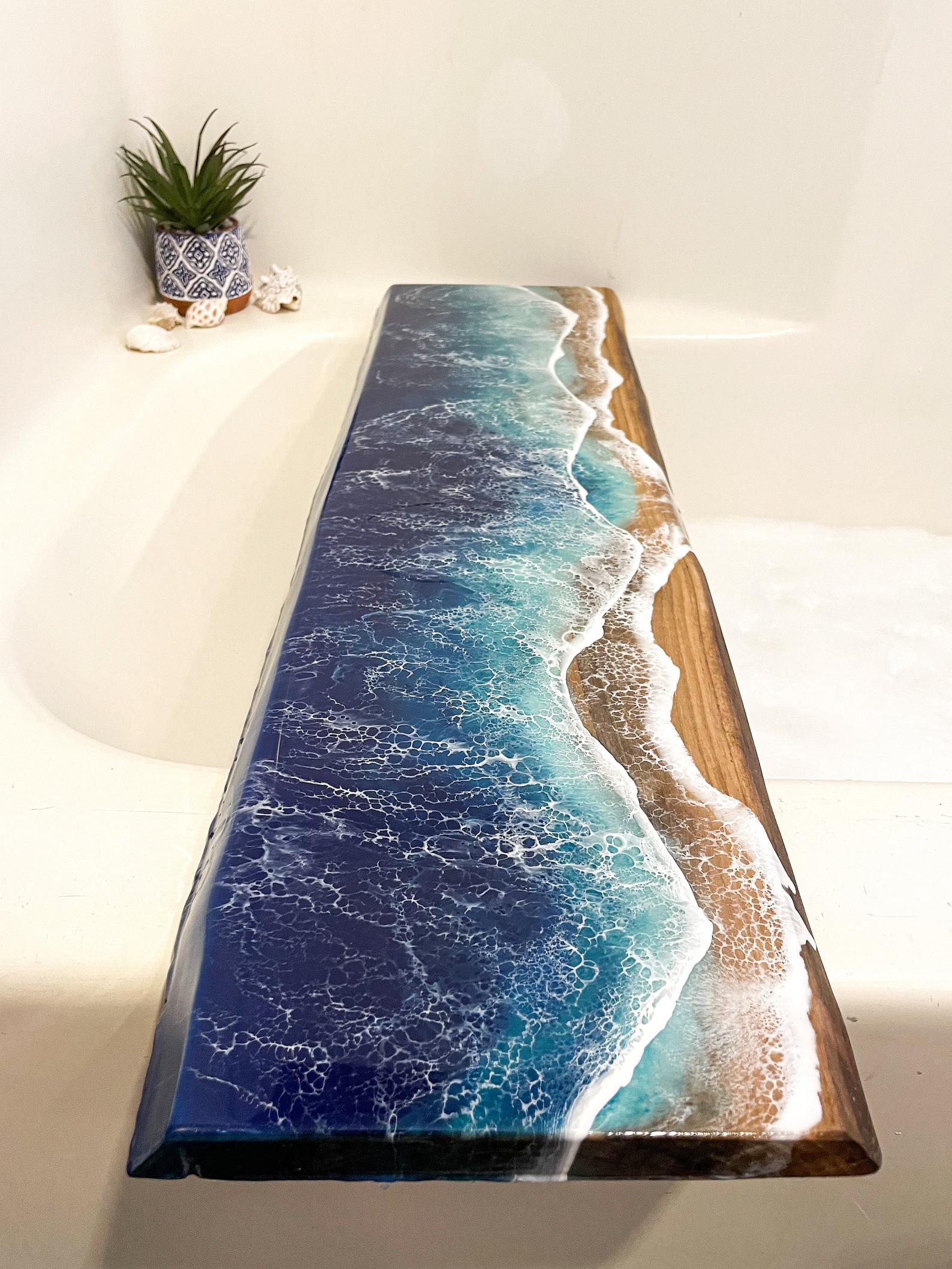 Live Edge Bath Board With Ocean Waves, Black Walnut Wood - Etsy