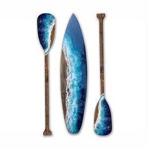 Resin Surfboard and Paddle Set, Wood Surfboard and Oars With Epoxy ...