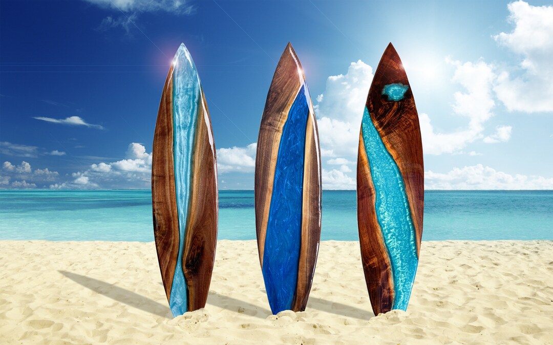 River Surfboard, Live Edge Black Walnut Wood, Epoxy Resin River ...