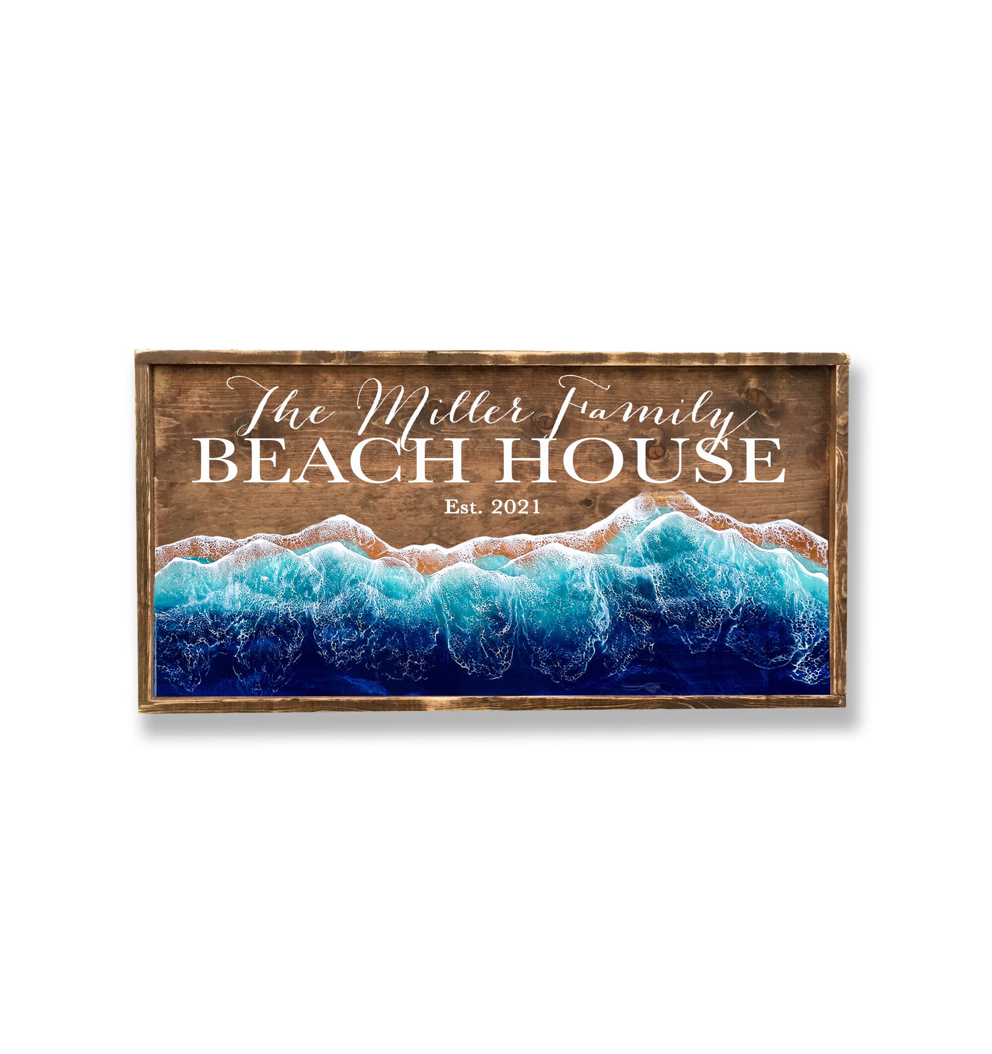 Custom Beach House Sign With Ocean Waves - Etsy
