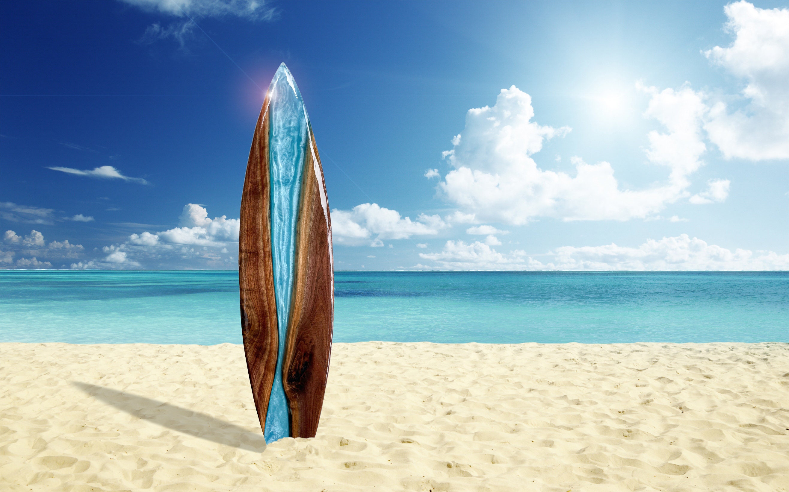 River Surfboard, Live Edge Black Walnut Wood, Epoxy Resin River ...