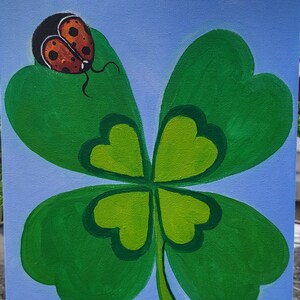 Ladybug and Lucky Four Leaf Clover Acrylic Painting Painted by Me - Etsy