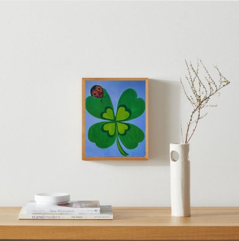 Ladybug and Lucky Four Leaf Clover Acrylic Painting Painted by Me - Etsy