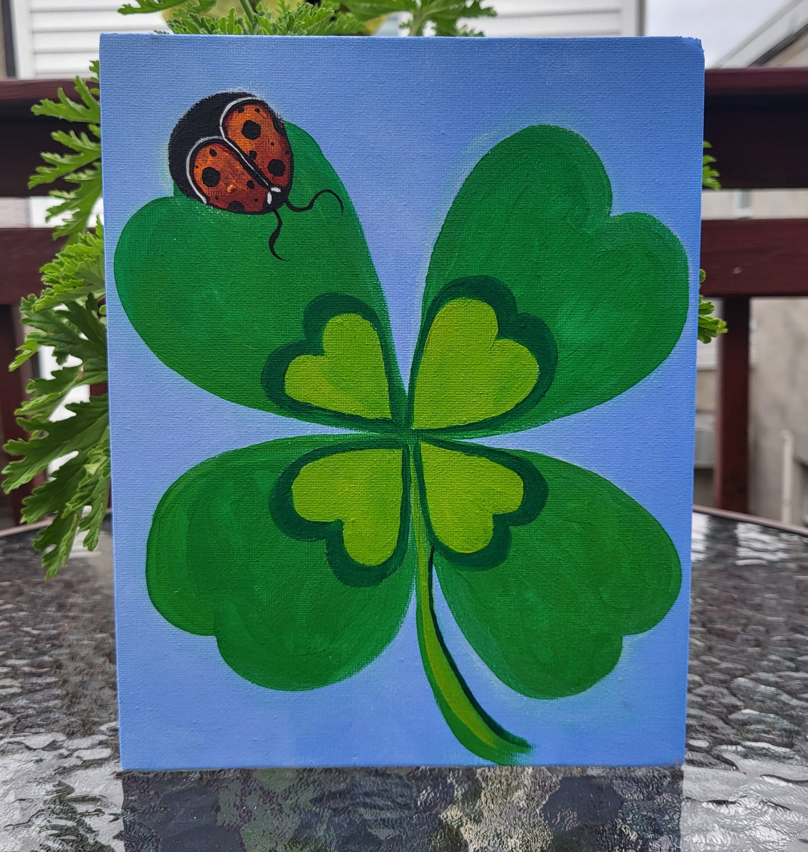 Ladybug and Lucky Four Leaf Clover Acrylic Painting Painted by Me - Etsy