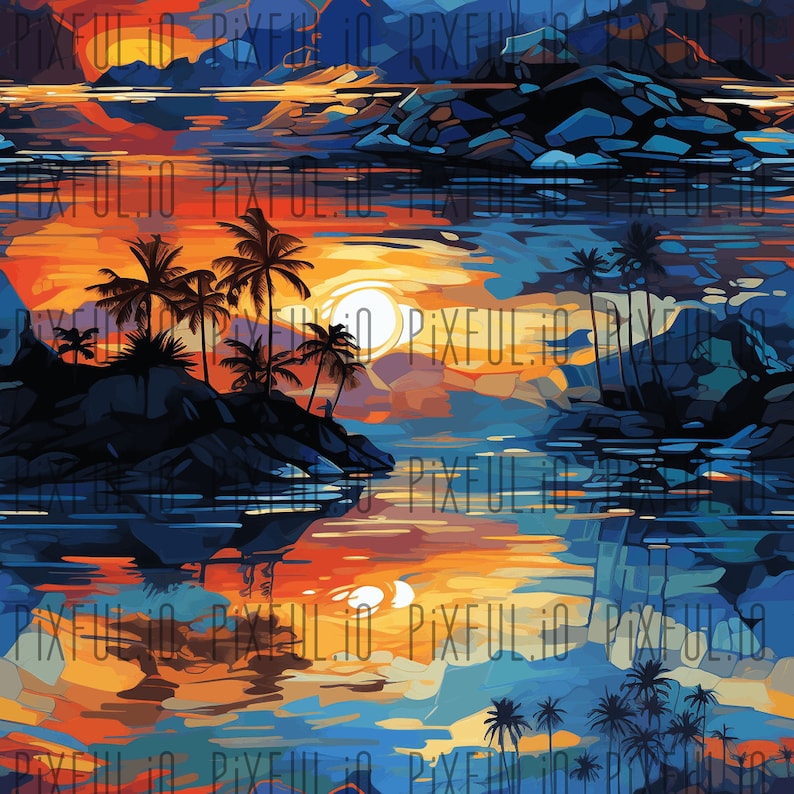Seamless Oil Painting of Tropical Sunset Patterns Digital - Etsy
