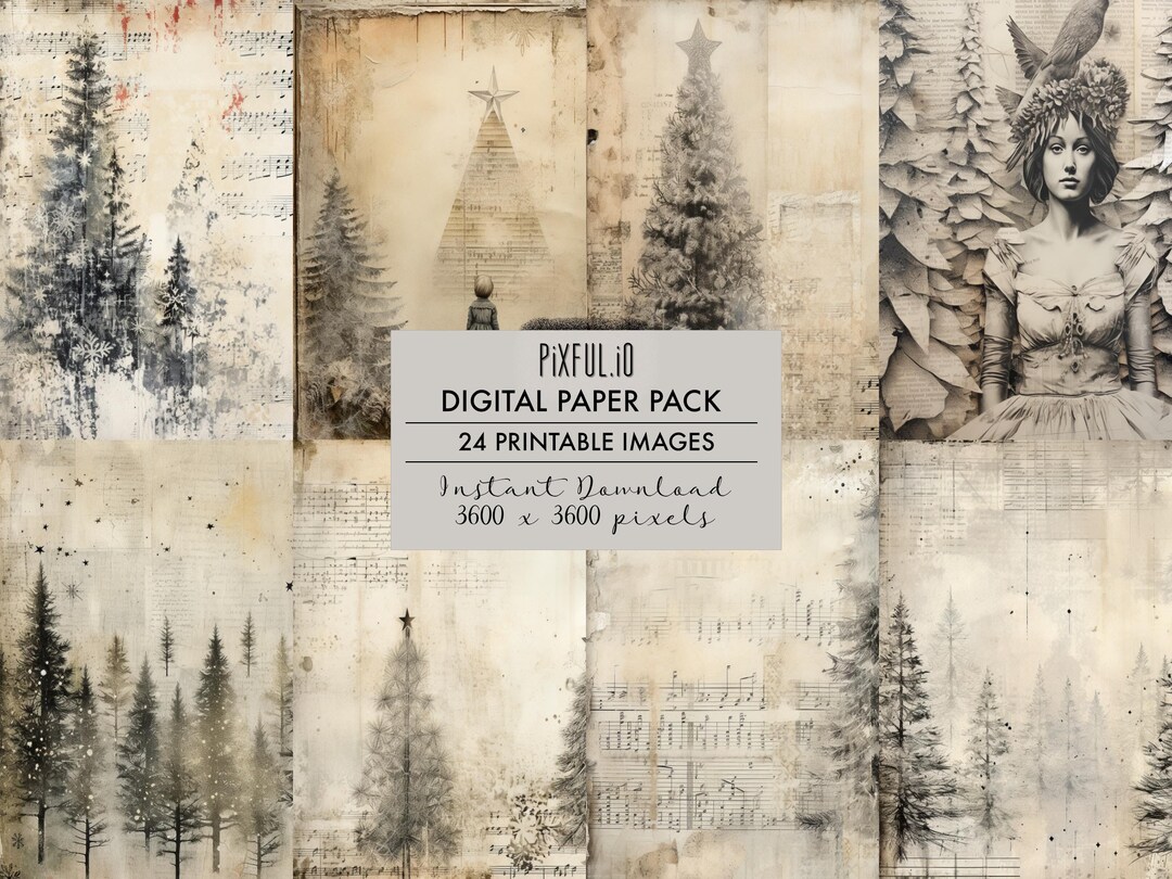 Christmas Paper, Muted Tones Digital Paper 24 Pack, Junk Journal Kit ...