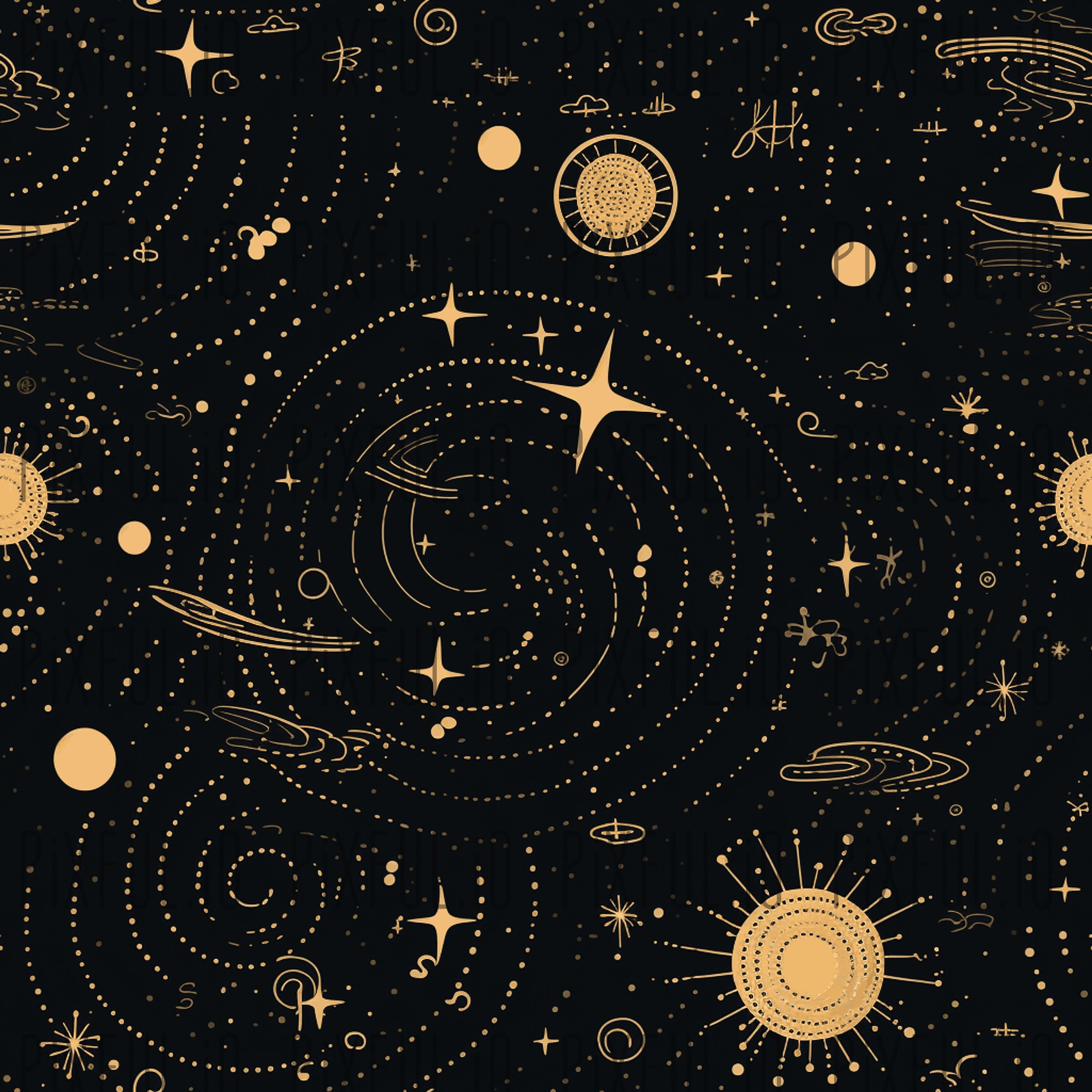 Seamless Black and Gold Celestial Cosmic Art Patterns, Digital Paper 24 ...