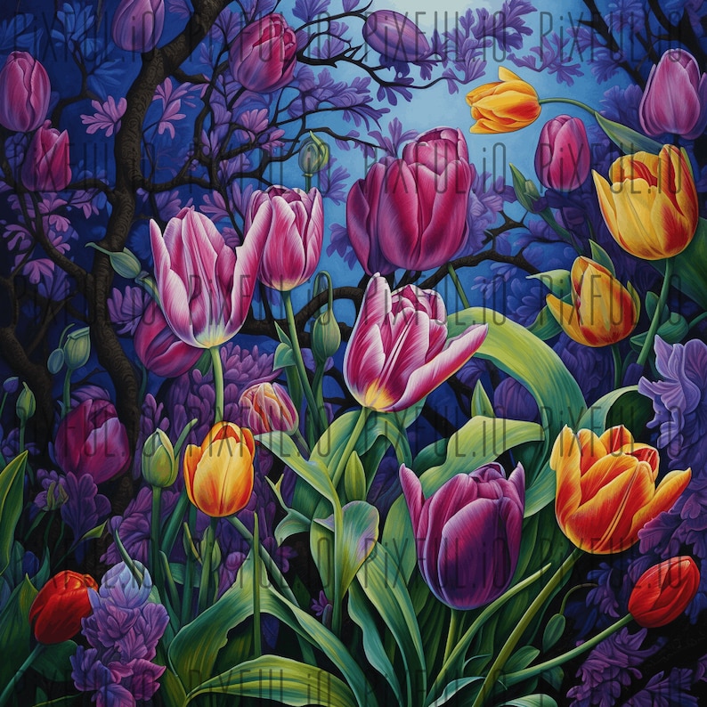 Colored Pencil Drawing of Spring Floral Paper, Digital Patterns 24 Pack ...