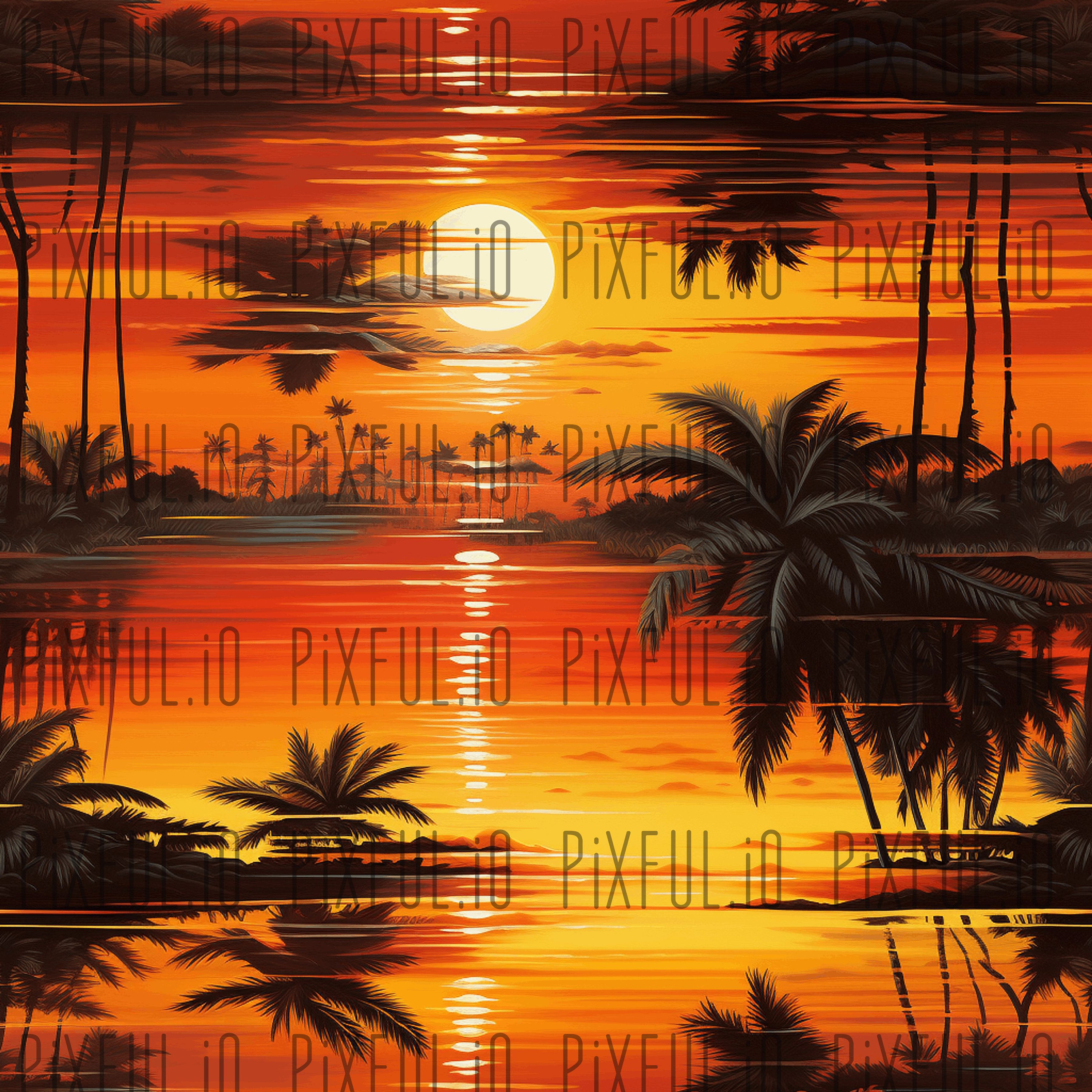 Seamless Oil Painting of Tropical Sunset Patterns Digital - Etsy