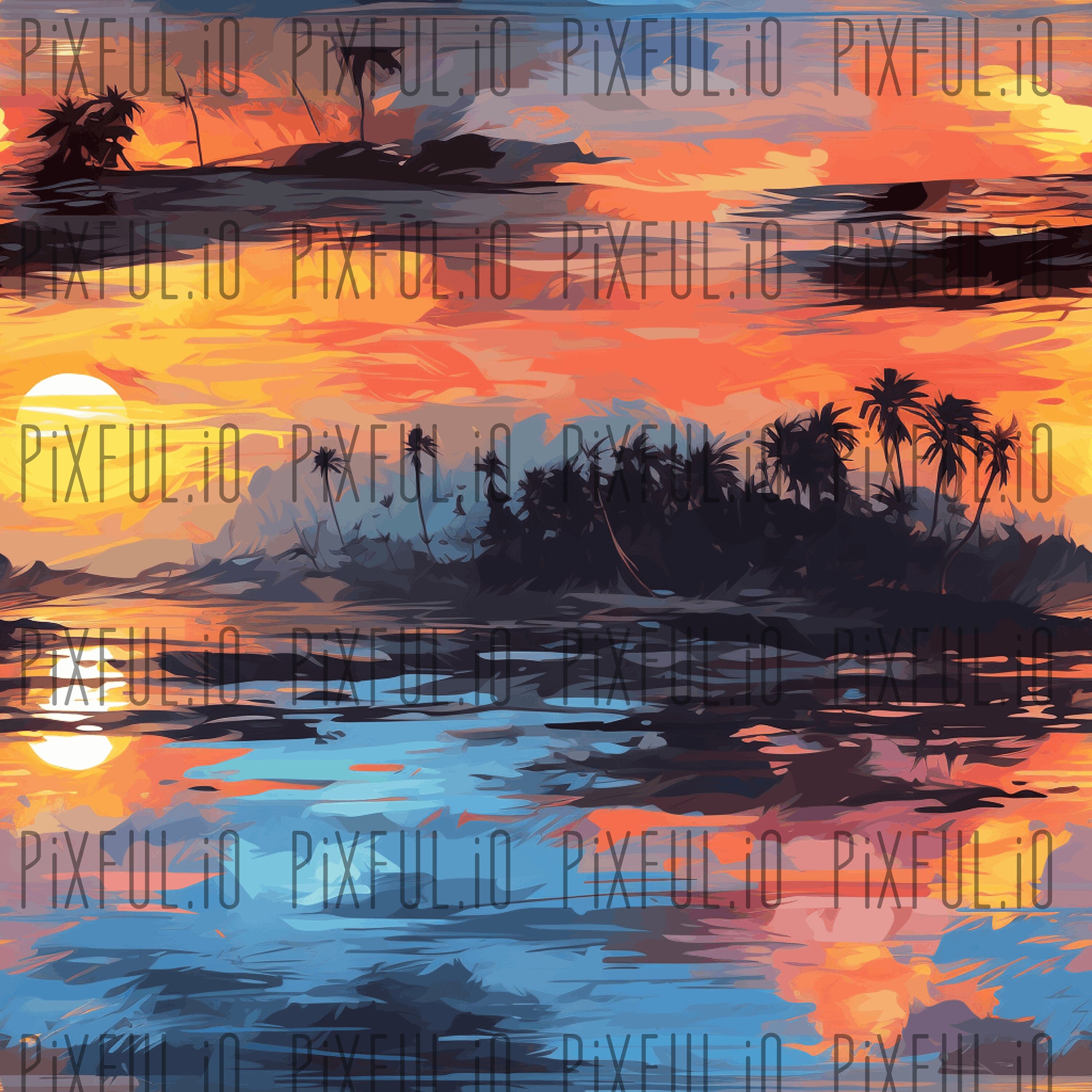 Seamless Oil Painting of Tropical Sunset Patterns Digital - Etsy