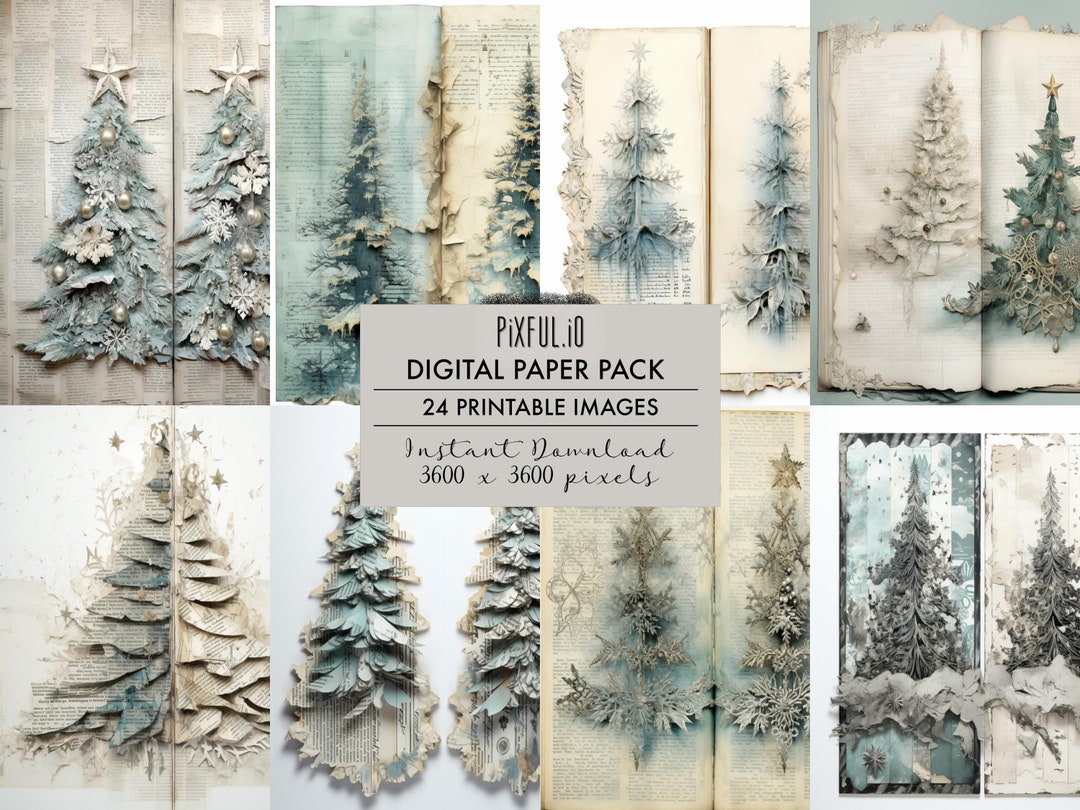 Christmas Tree Decoupage Digital Paper 24 Pack Junk Journal - Etsy