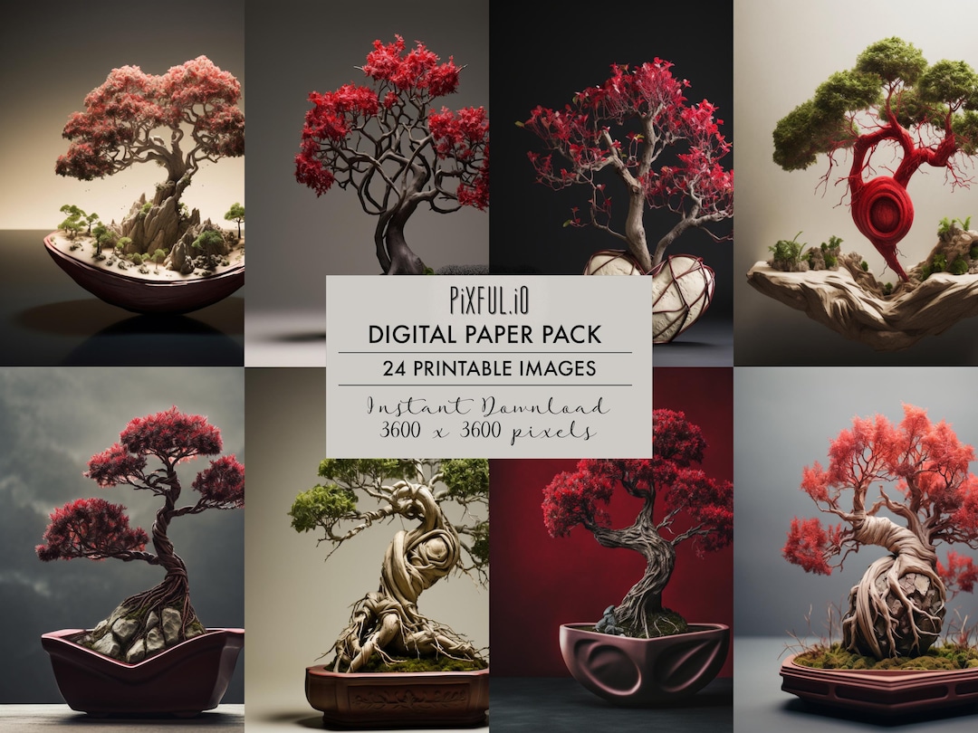 Digital Bonsai Art Paper Digital Patterns 24 Pack Clip Art - Etsy