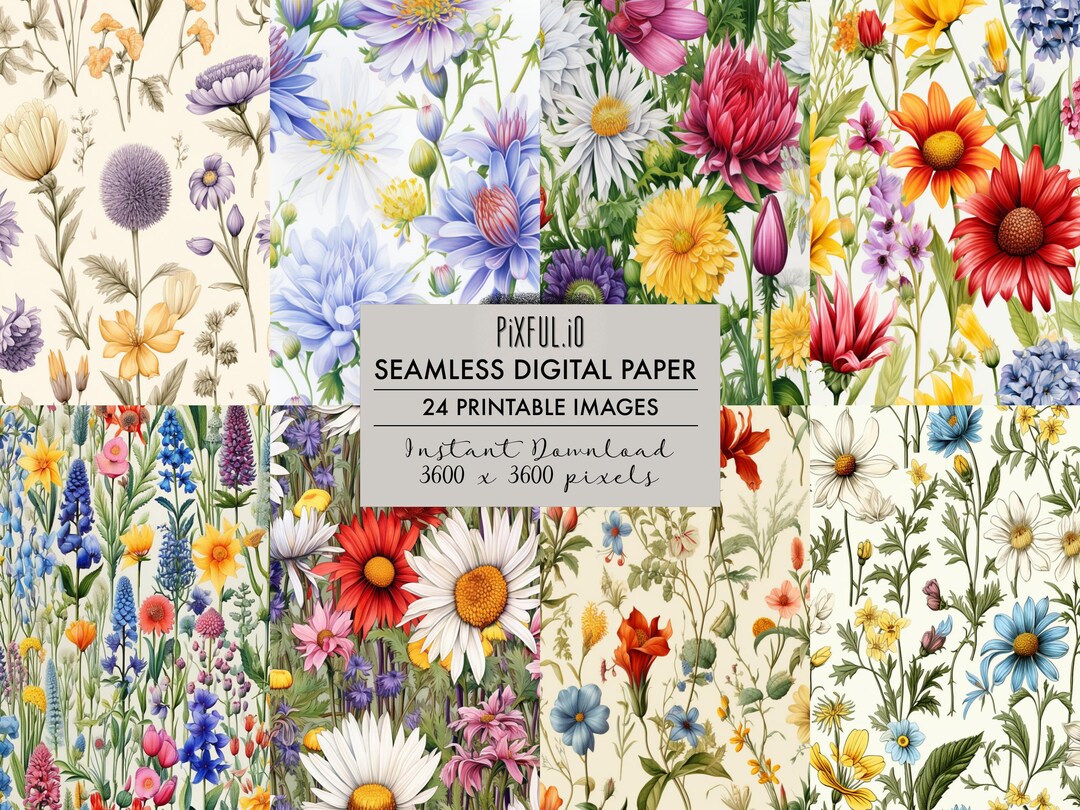 Seamless Colored Pencil Illustration of Meadow Flowers Patterns ...