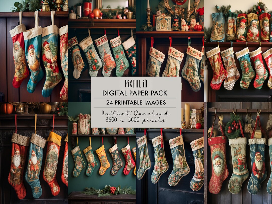 Vintage Christmas Stockings Digital Paper 24 Pack Junk - Etsy.de