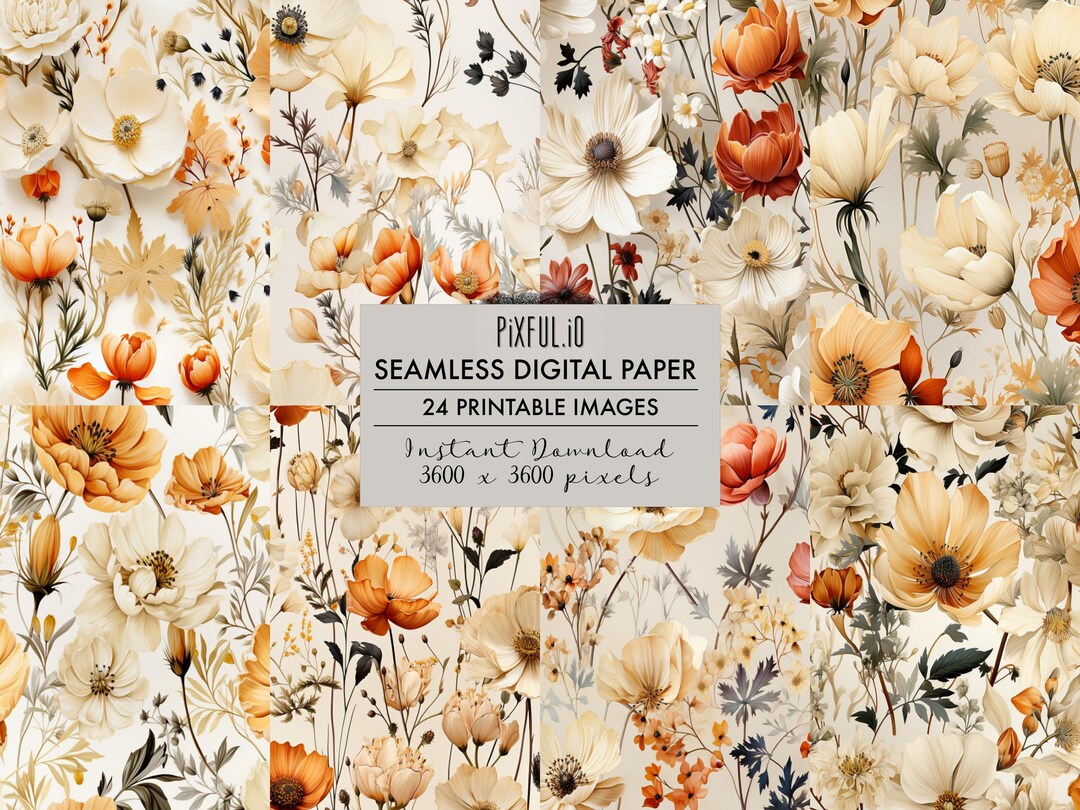 Floral Digital Paper Seamless Watercolor Painting of Wildflowers in ...