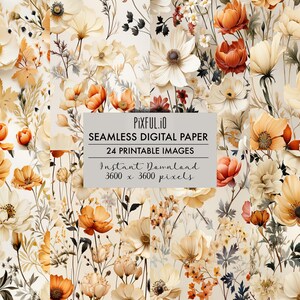 Floral Digital Paper Seamless Watercolor Painting of Wildflowers in ...