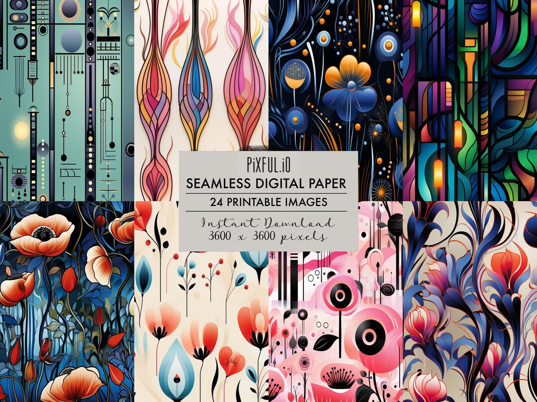 Seamless Mackintosh Pattern Patterns, Digital Paper 24 Pack, Junk ...