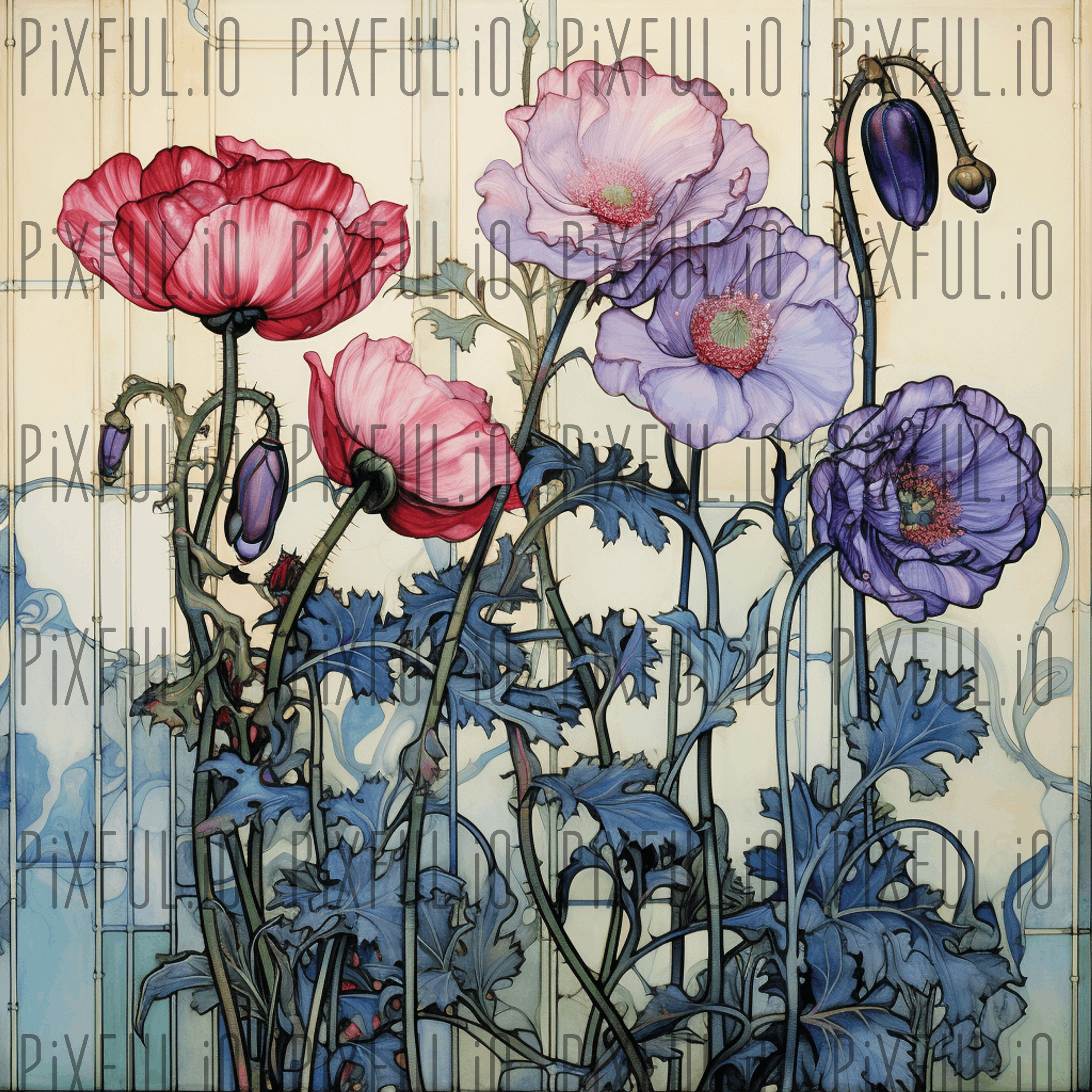 Peonies Stained Glass Renne Mackintosh Digital Paper 24 Pack, Junk ...