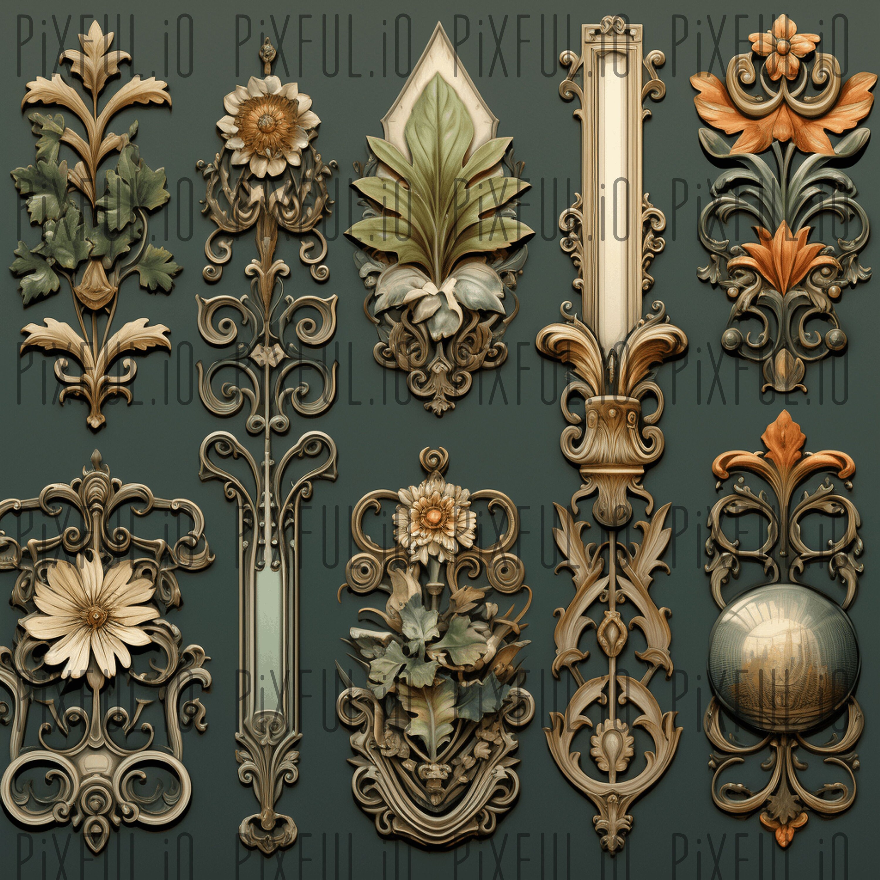 Victorian Floral Motif Badges Tags Digital Paper 24 Pack, Junk Journal ...