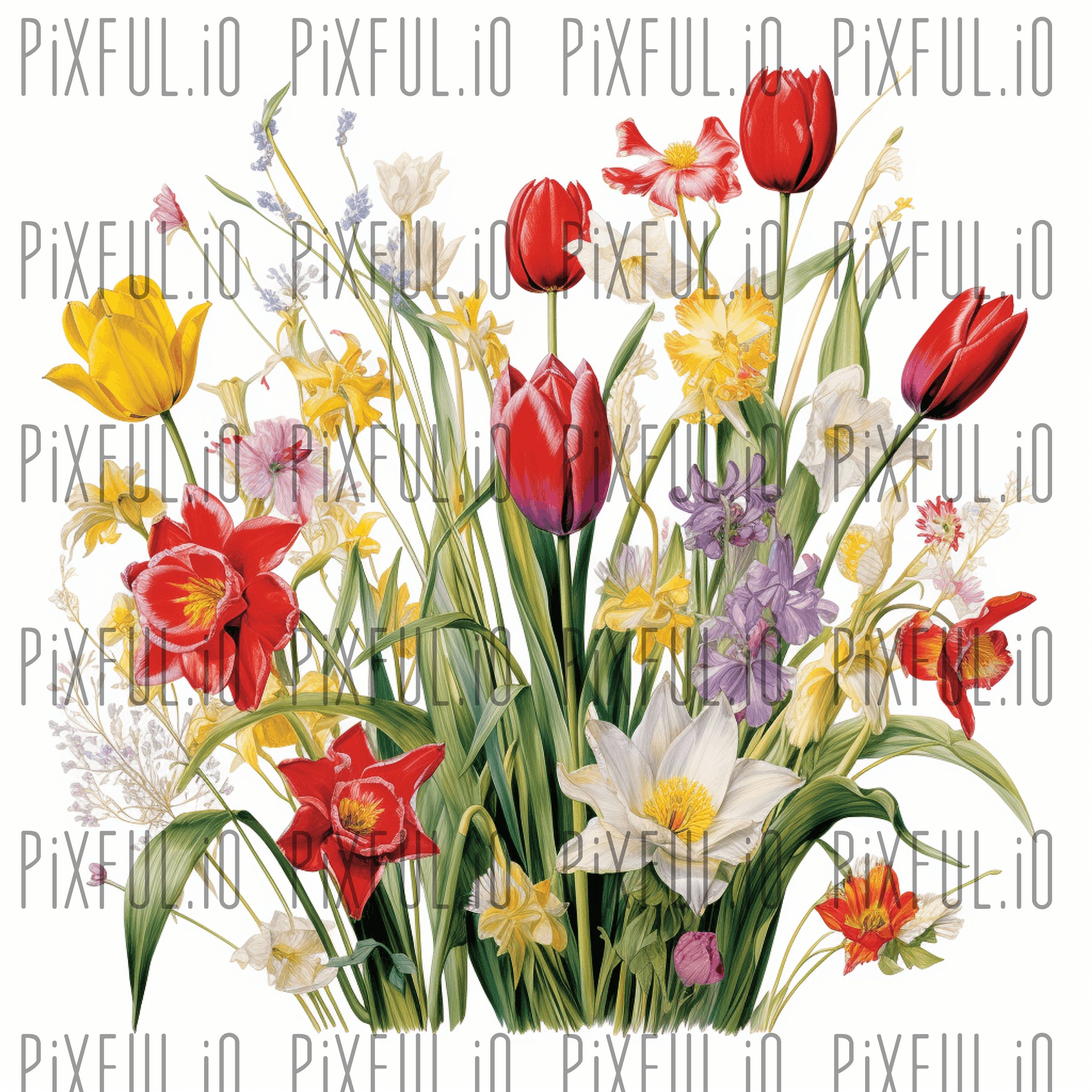 Colored Pencil Drawing of Spring Floral Paper, Digital Patterns 24 Pack ...
