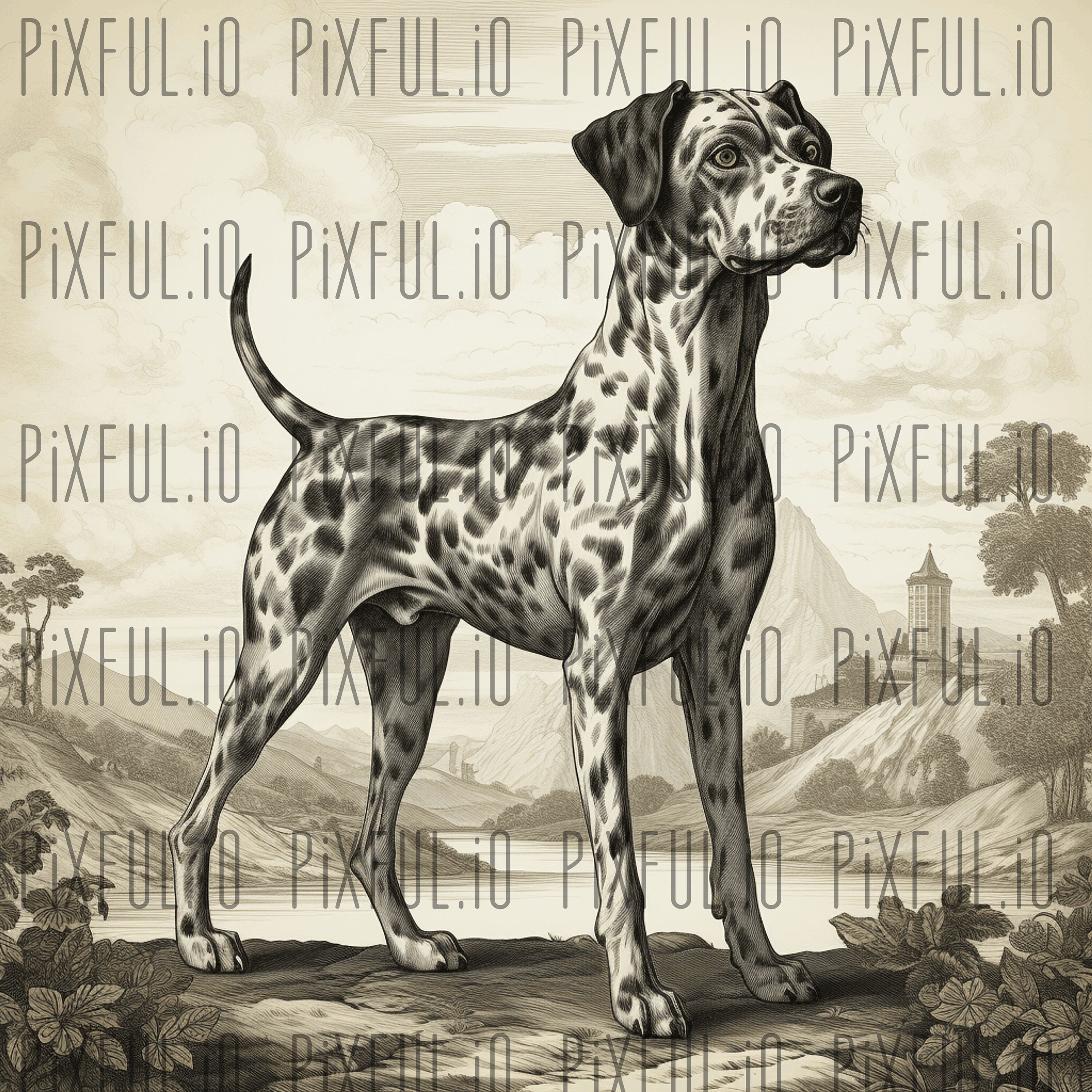 1700s Vintage Dog Illustration 2 Digital Paper 24 Pack, Junk Journal ...