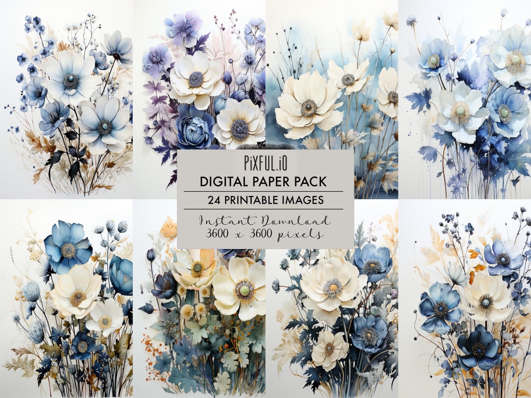Printable Floral Digital Paper Set Watercolor Painting of Wildflowers ...