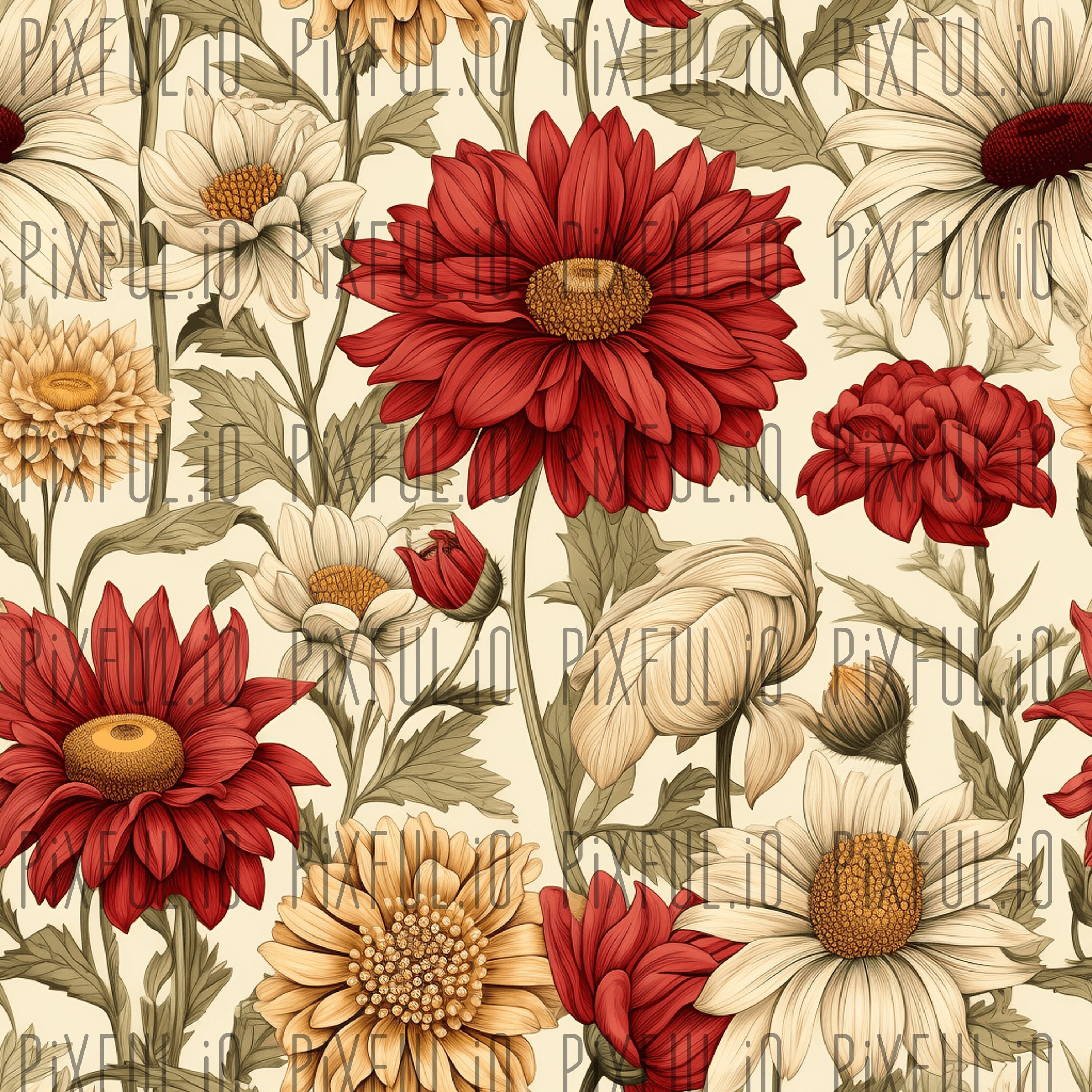 Seamless Colored Pencil Illustration of Meadow Flowers Patterns ...