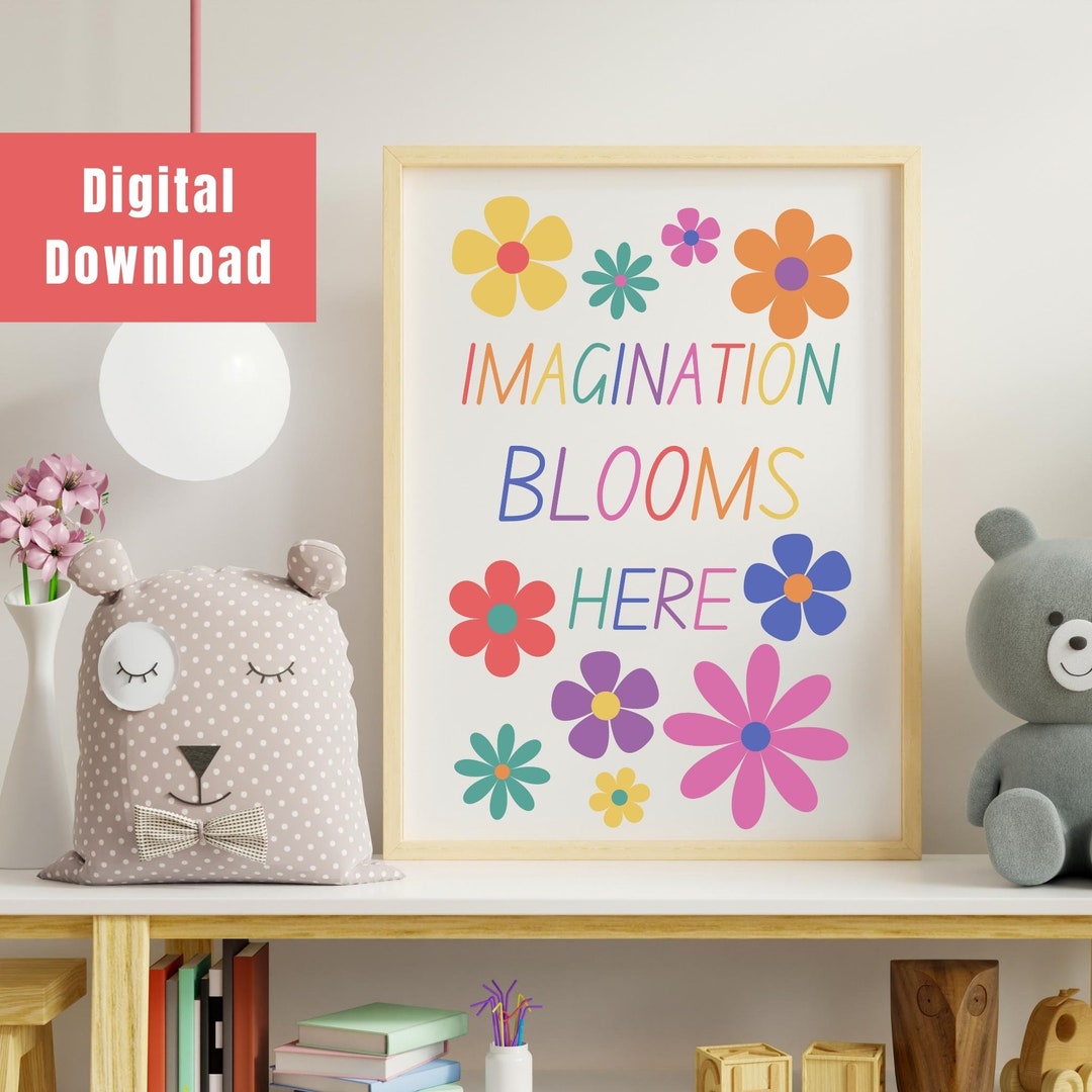 Imagination Blooms Here Inspirational Poster, Classroom Wall Art, Kids ...