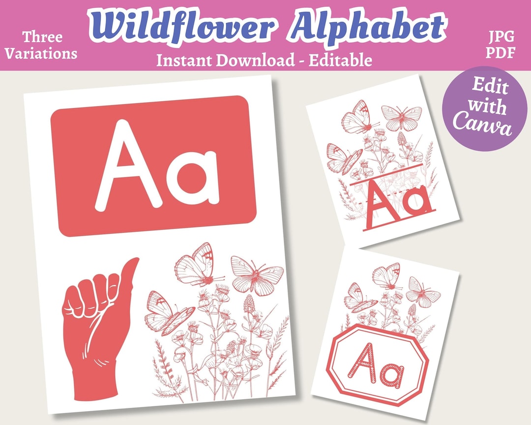 Wildflower Alphabet A-Z Posters, ASL Alphabet Posters, Letter Learning ...
