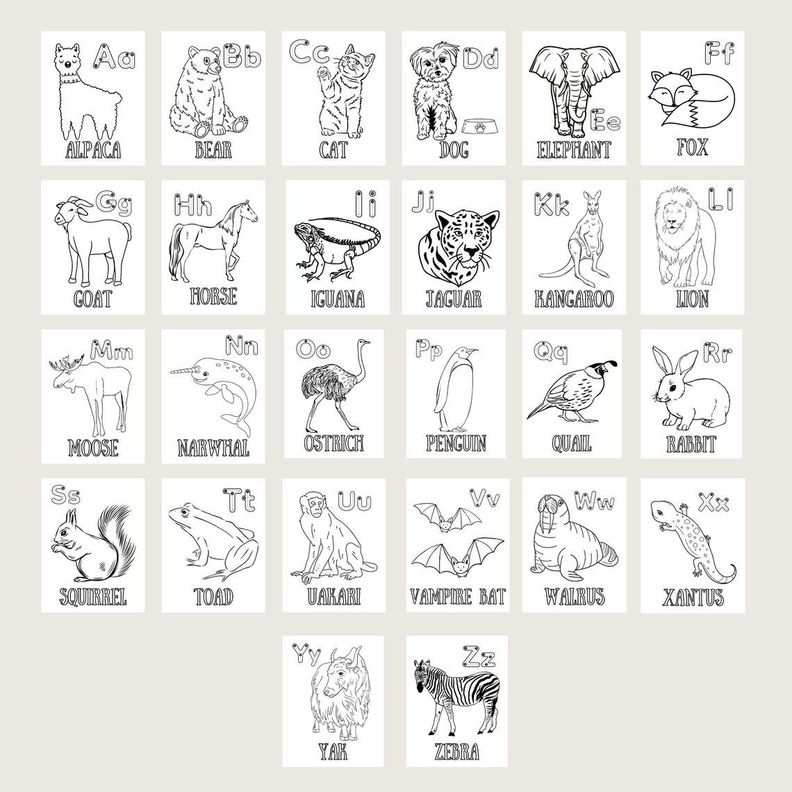 Animal Alphabet A-Z Coloring Pages, Pre-k Alphabet Coloring Pages ...