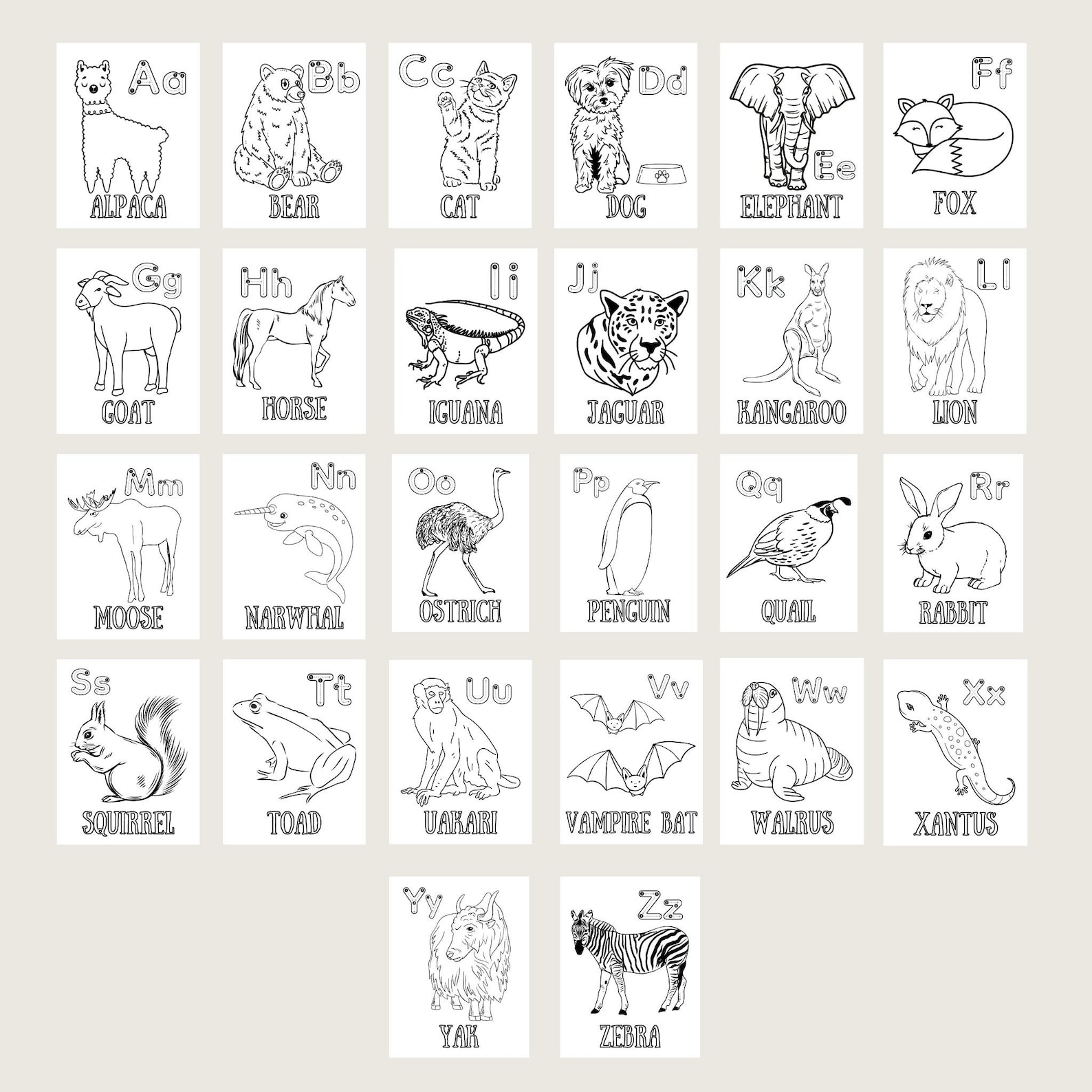 Animal Alphabet A-Z Coloring Pages, Pre-k Alphabet Coloring Pages ...
