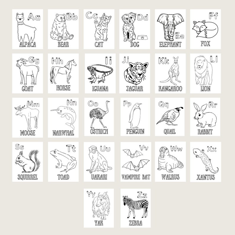 Animal Alphabet A-Z Coloring Pages, Pre-k Alphabet Coloring Pages ...