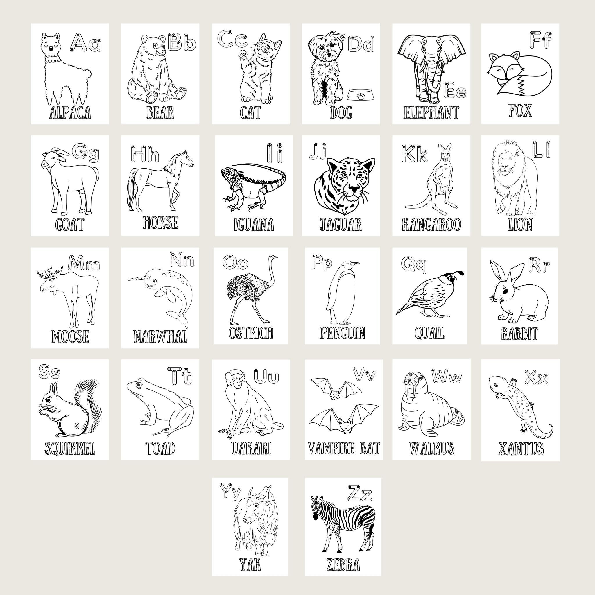 Animal Alphabet A-Z Coloring Pages, Pre-k Alphabet Coloring Pages ...