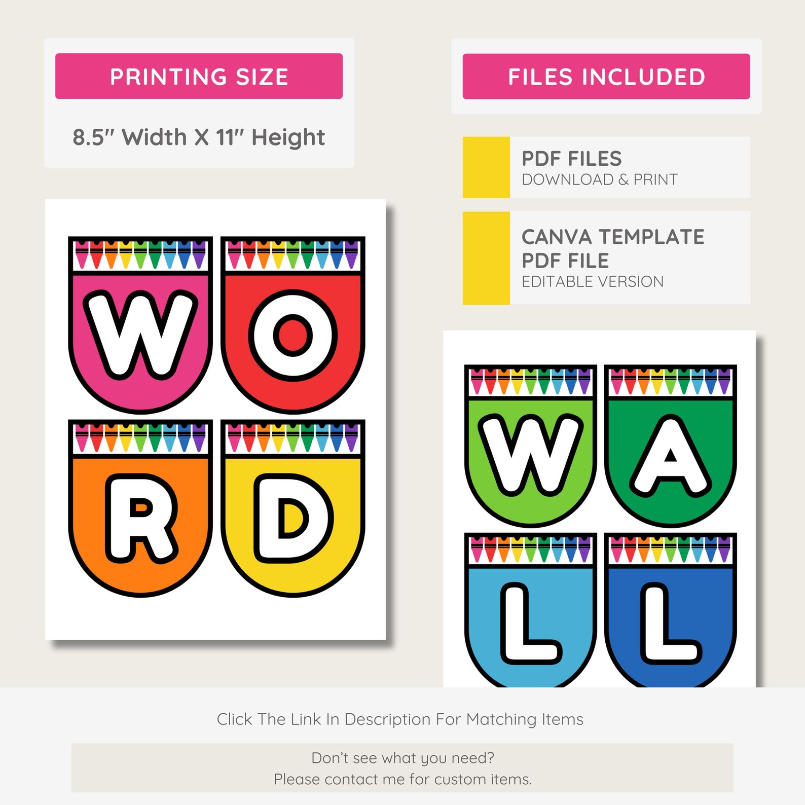 Rainbow Crayon Word Wall Kit: Editable Classroom Decor (digital ...