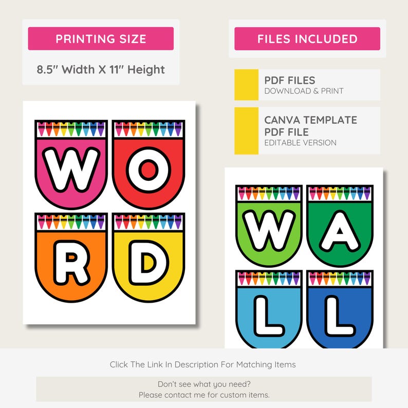 Rainbow Crayon Word Wall Kit: Editable Classroom Decor (digital ...