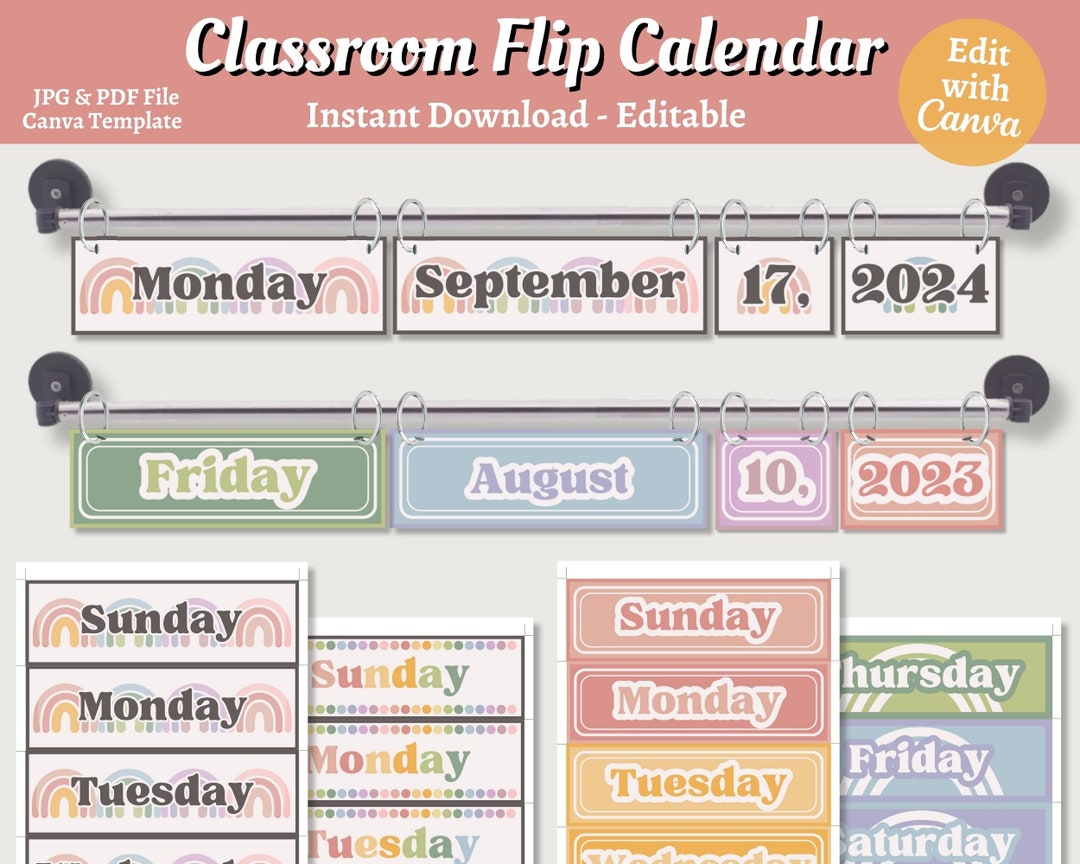 Classroom Flip Calendar Display, Editable Canva Template, Modern Boho ...