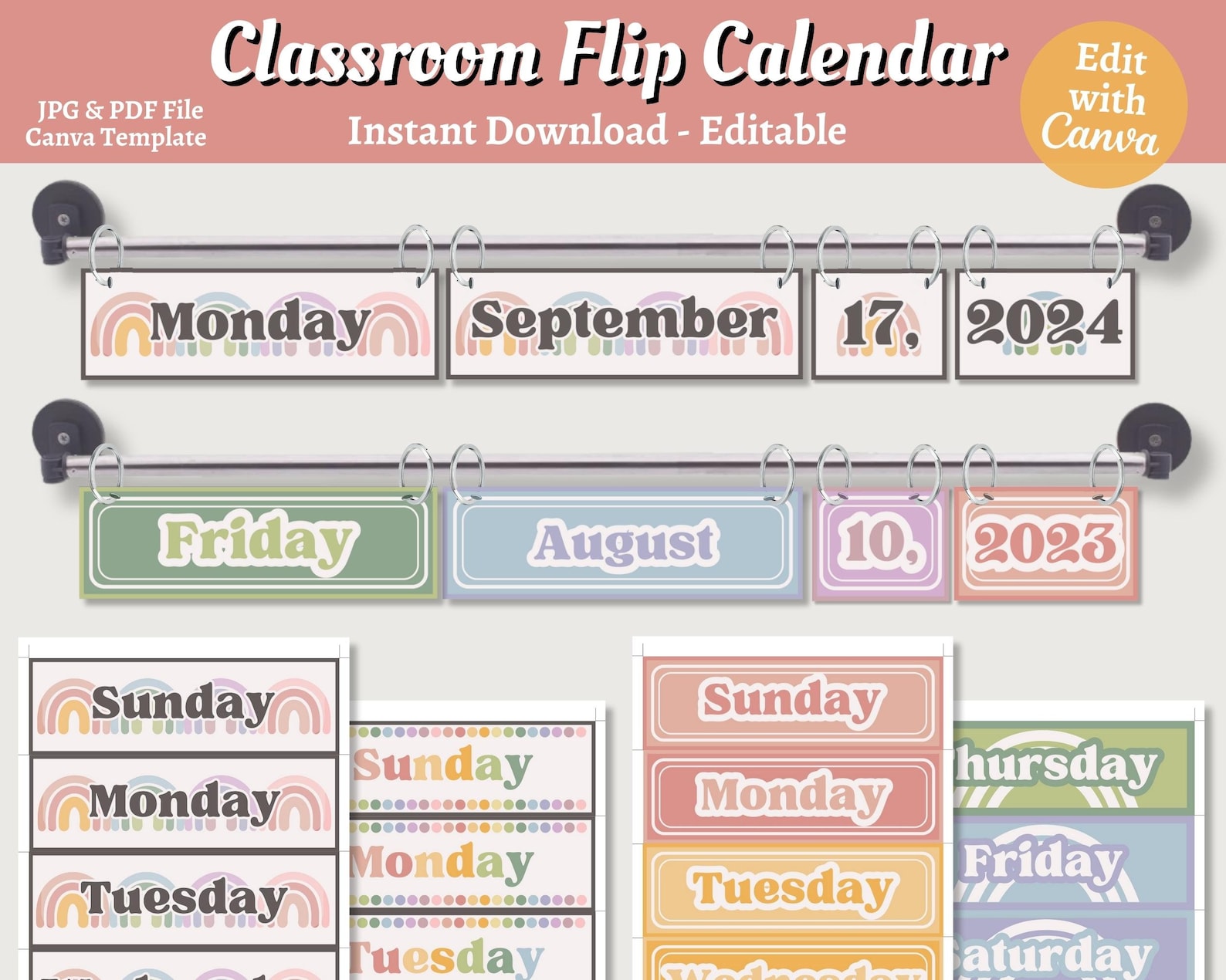Classroom Flip Calendar Display, Editable Canva Template, Modern Boho ...