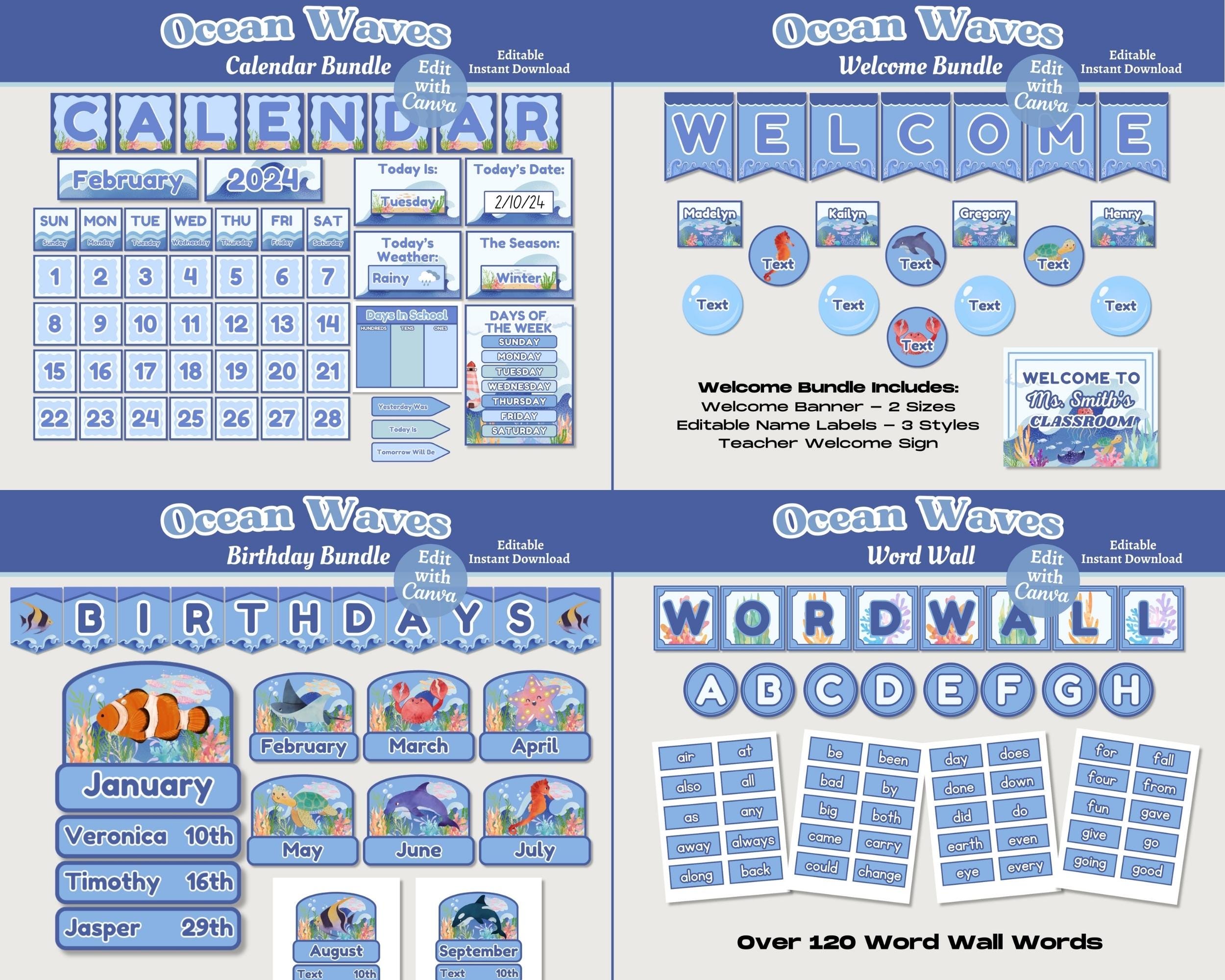 Ocean Theme Classroom Decor Bundle, Printable & Editable Classroom ...