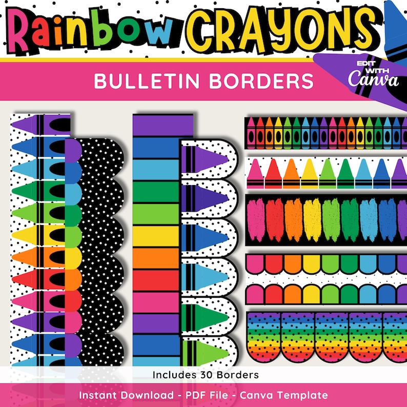 Rainbow Crayon Bulletin Board Borders: Printable Classroom Decor ...