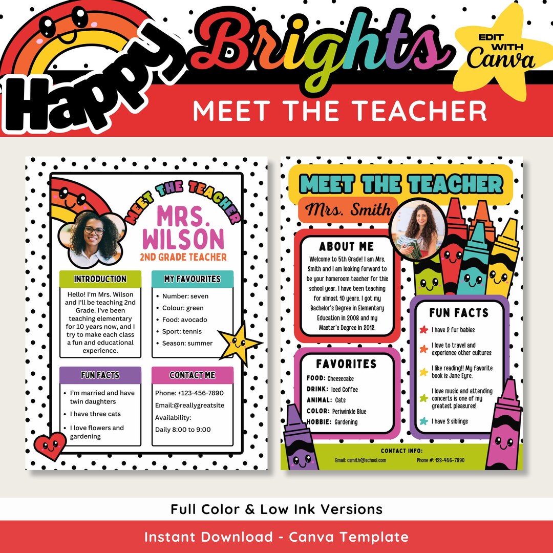 Rainbow Meet the Teacher Template: Editable Classroom Decor (canva) - Etsy