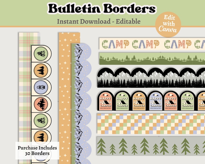 Camping Bulletin Board Borders: Adventure Classroom Decor (canva ...
